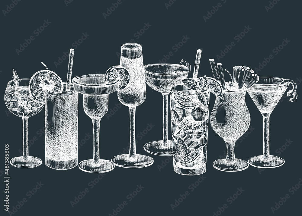 Hand-sketched cocktail illustration Vector sketches of alcoholic drinks ...