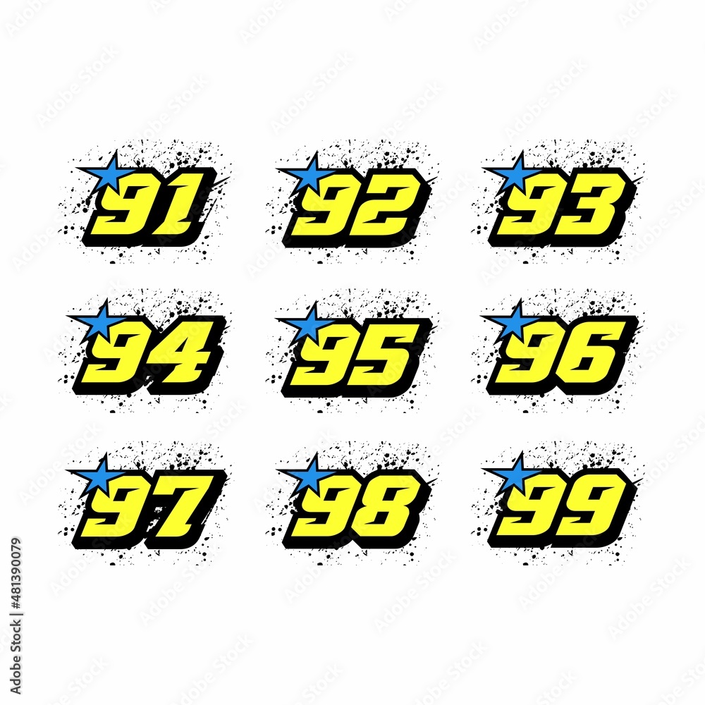 Racing number, start racing number, sport race number with brush point ...