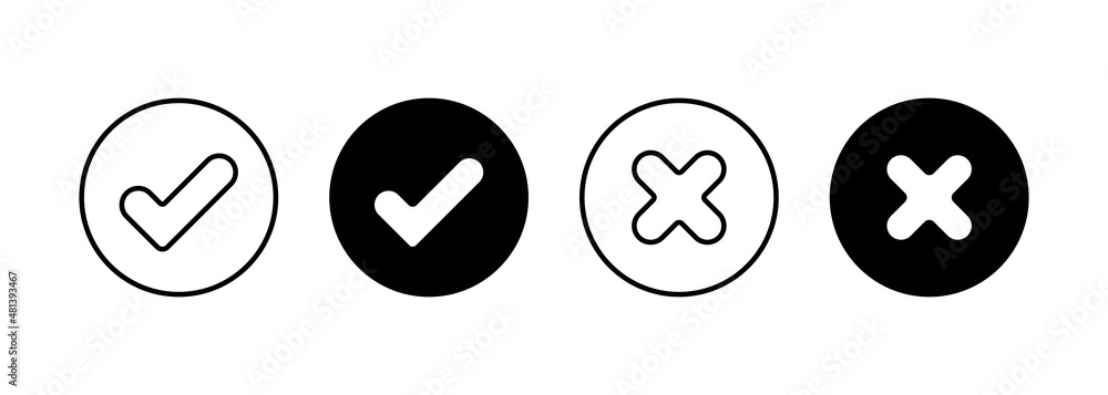 Checkmark and crossmark icon set. Right and wrong icon. Vector EPS 10 ...