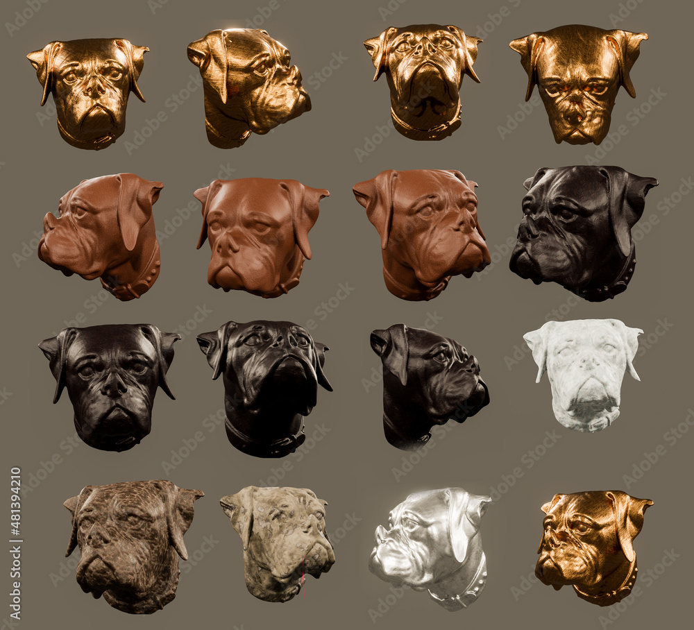 Set of 3d dog face model with different texture render from different ...