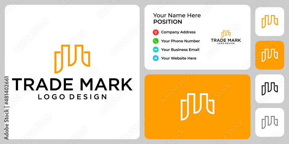 Letter T M monogram trademark logo design with business card template ...