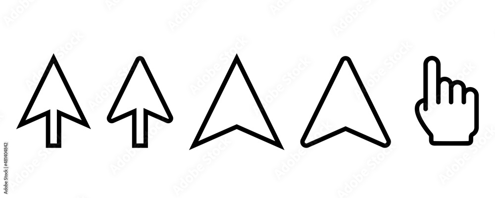 Outline cursor icons. Computer cursor in black. Mouse pointer in line ...