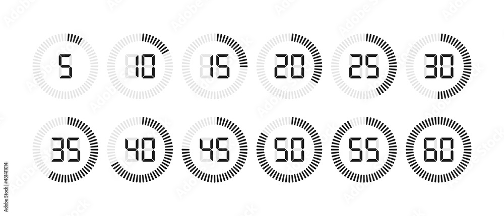Timer and stopwatch icon set with digital numbers. Countdown timer or ...