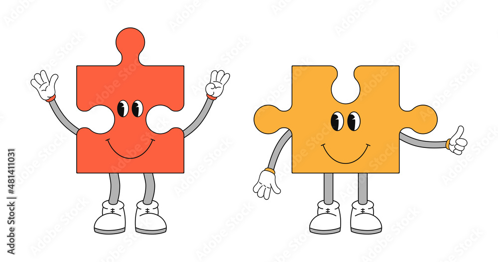 Jigsaw puzzle pieces with face emotions, hands and legs. Puzzle ...