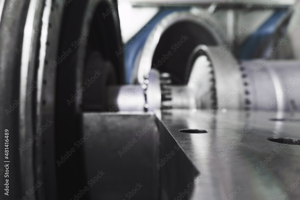 The rotor of a gas turbine compressor with a bolted coupling half Selective focus Stock Photo ...