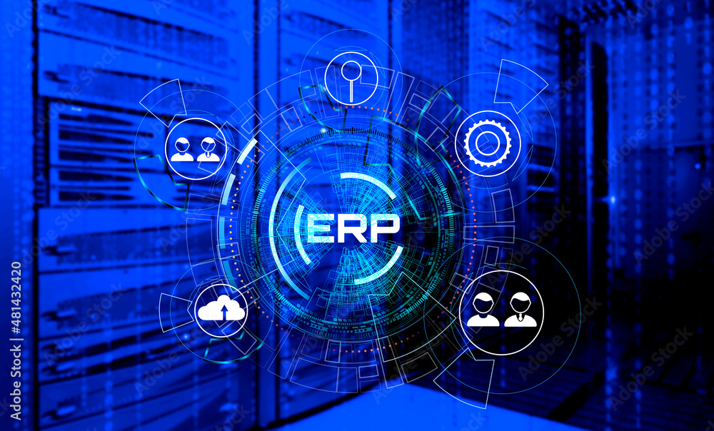 3D render HUD interface is an ERP system concept with a holographic ...