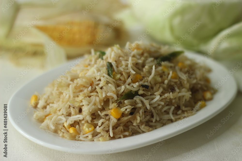 Cabbage corn fried rice. A tasty rice dish with sauteed cabbage and ...