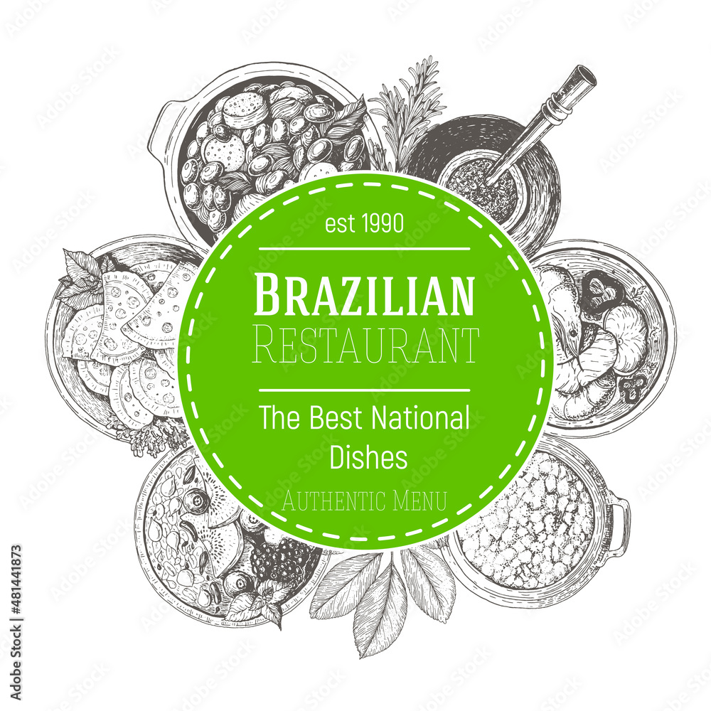 Brazilian cuisine vector illustration. Brazilian food circle concept ...
