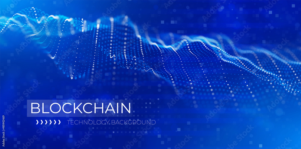 Blockchain technology concept. Abstract blue particle background. Flow ...