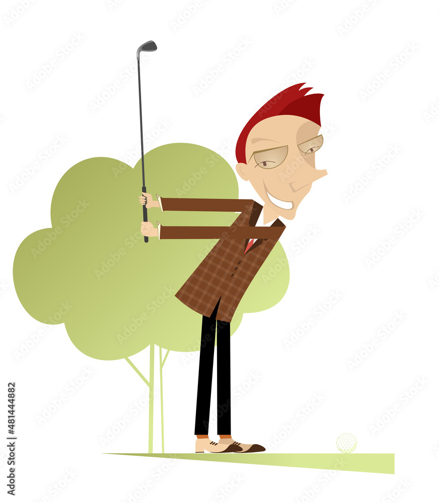Smiling golfer on the golf course illustration. Cartoon smiling golfer ...