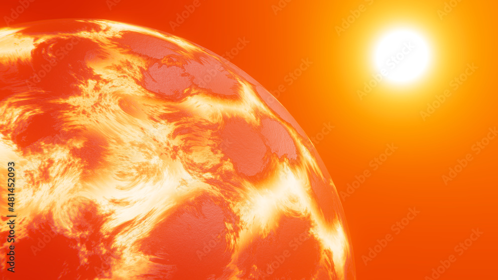 Realistic 3D illustration of the melting dying planet against shining ...