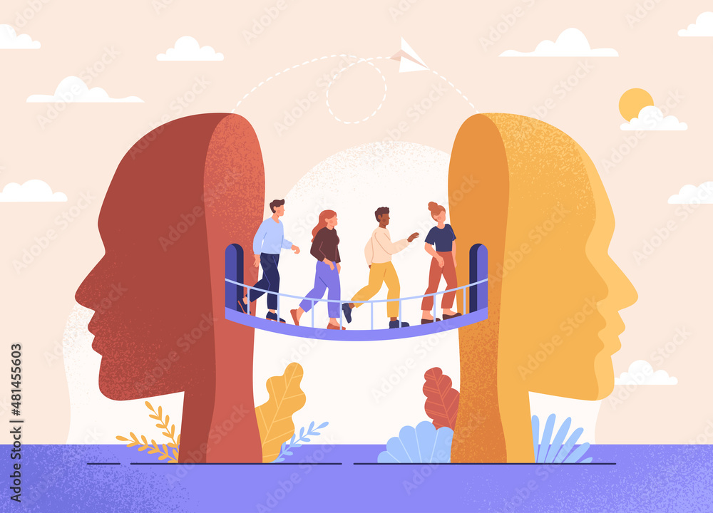 Changing mind thoughts and switch sides for opinion concept. Confused ...