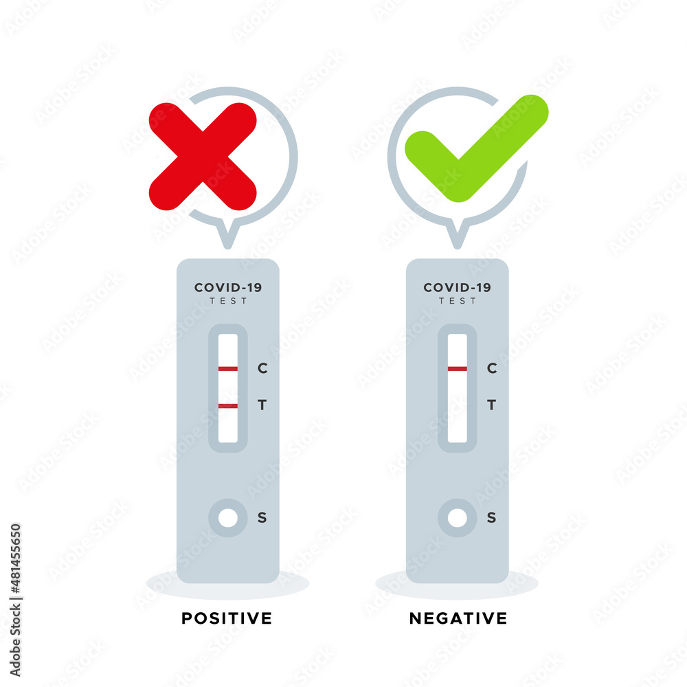 Rapid antigen detection test results. Positive and negative. Tick and ...