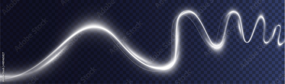 Light white Twirl. Curve light effect of white line. Luminous golden ...