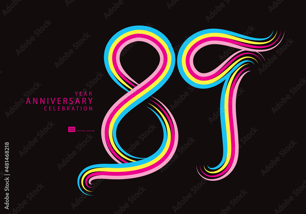 89 years anniversary celebration logotype colorful line vector, 89th ...