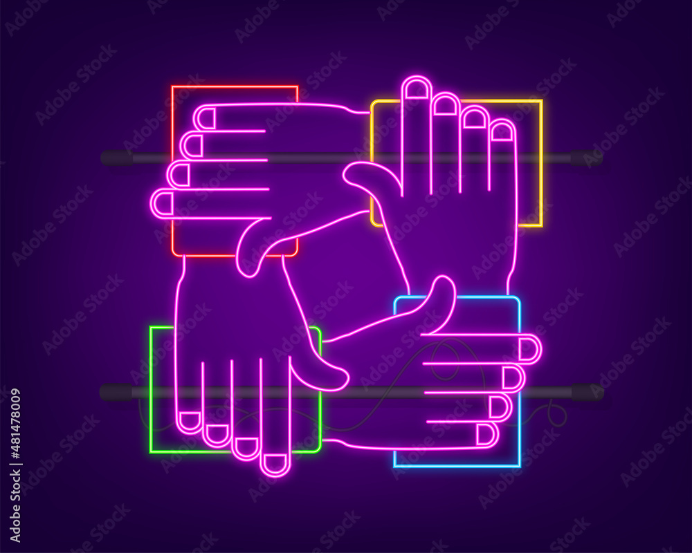 Abstract teamwork neon hands sign for concept design. Business concept ...