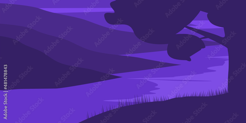 Hand drawing, nature landscape illustration unspoiled scenery, with ...