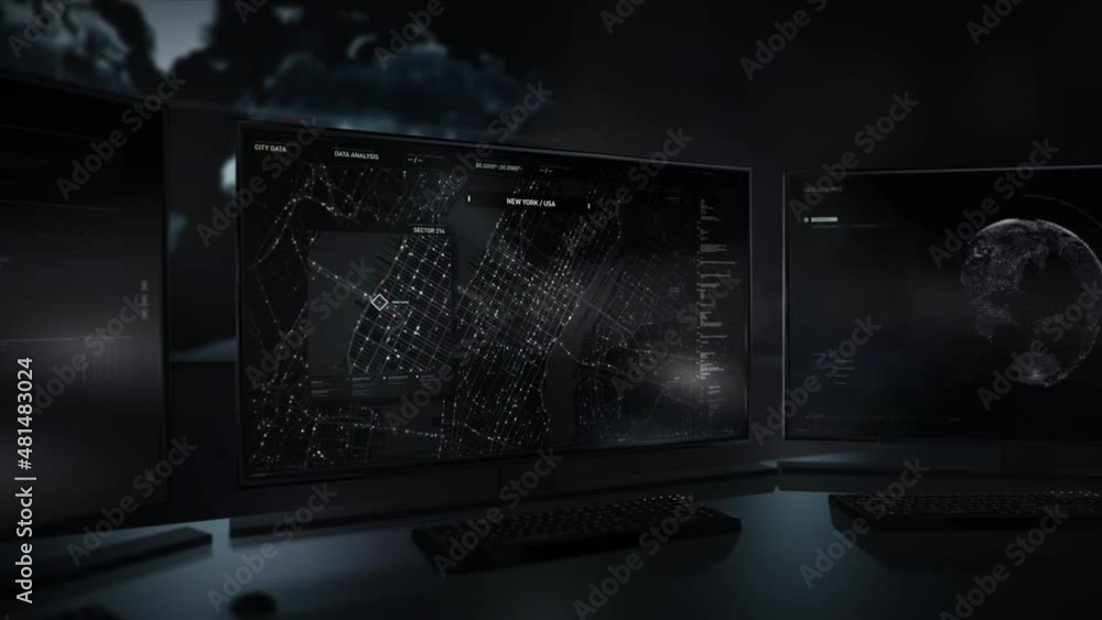 Secret Spy Analysis System Tracking Target Vehicle On Modern City Road ...