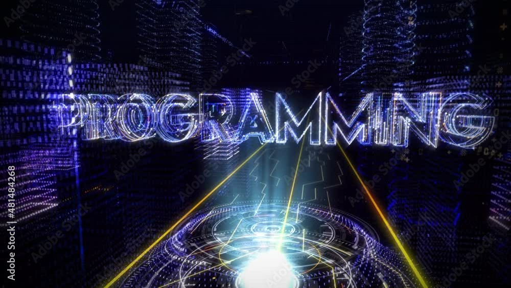 Word Programming Appearing on Screen in Big 3D Digital Letters Created ...