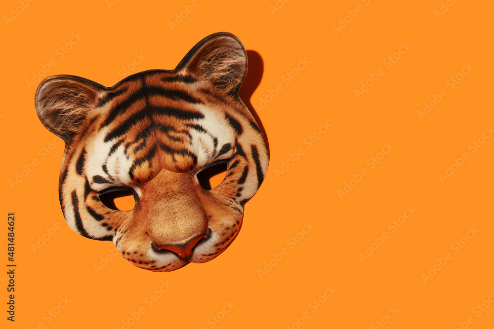 Orange Tiger striped masquerade face mask with realistic print of ...