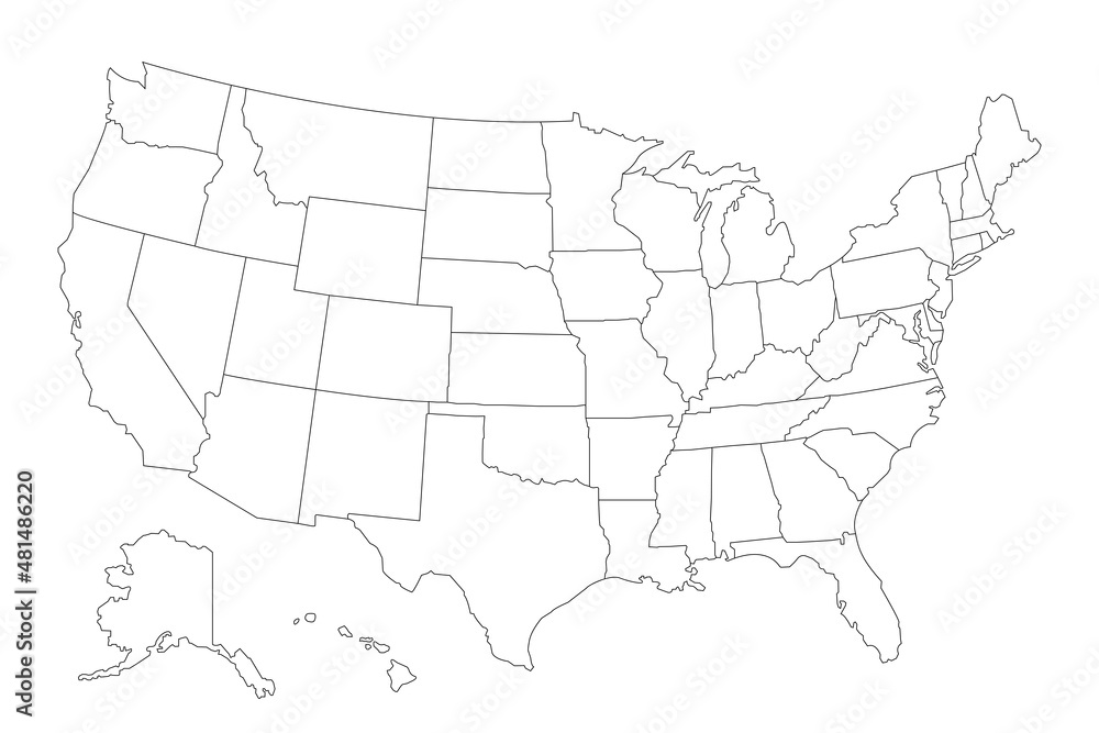 USA vector linear map. Thin line United States map. Stock Vector ...
