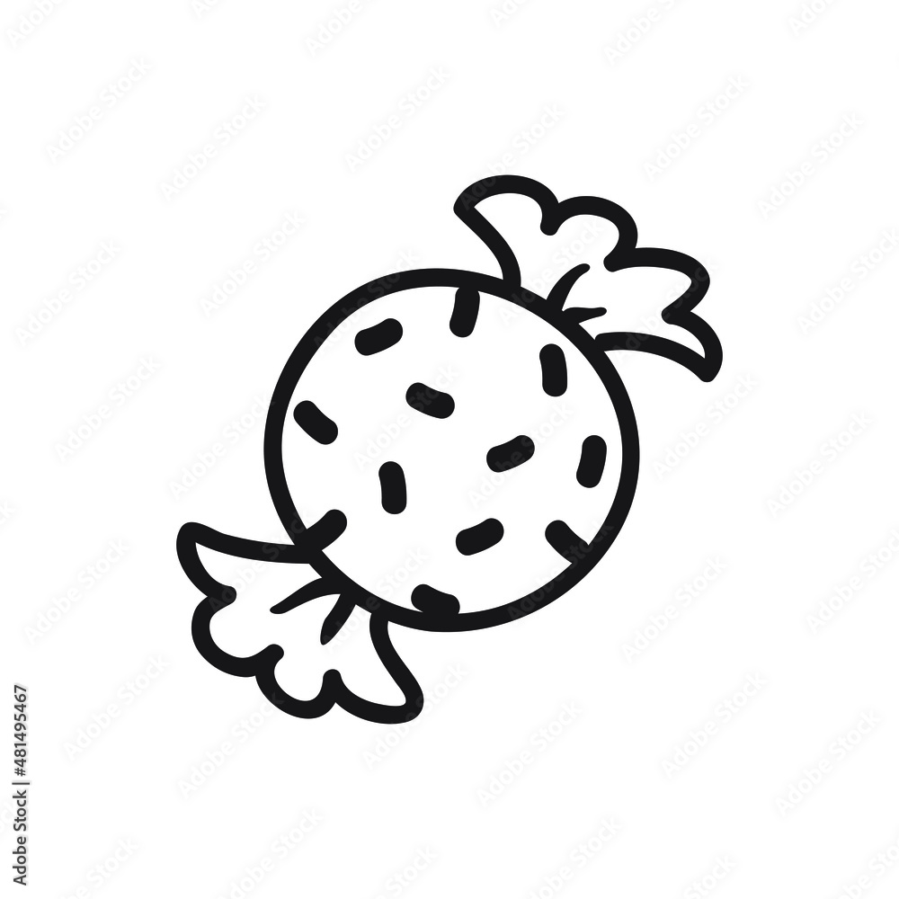 Black single round wrapped candy line icon. Simple sweetness flat ...