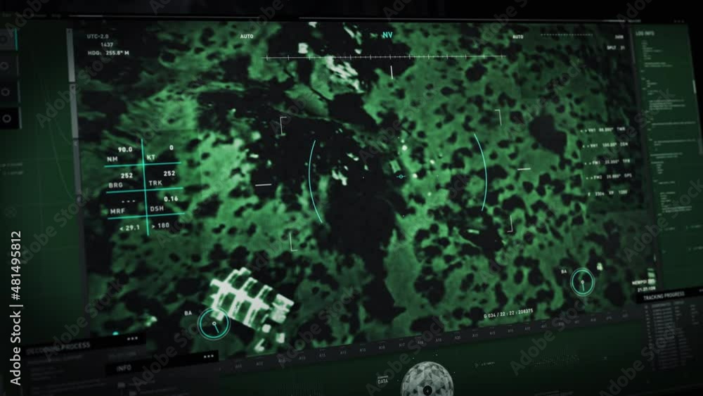 Advanced Scanning Process In Night Vision. Enemy Camp And Convoy Night ...