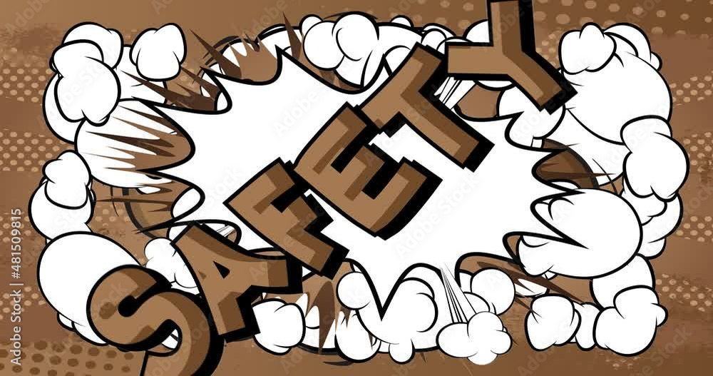 Safety. Motion poster. 4k animated Comic book word text moving on ...