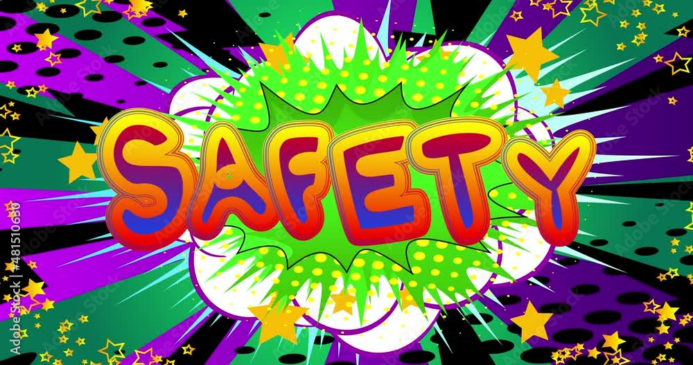 Safety. Motion poster. 4k animated Comic book word text moving on ...