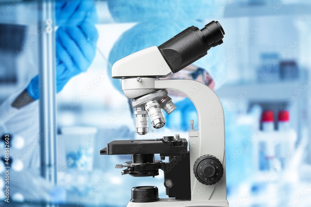 Microscope and tubes for analysis in a hospital blood bank. research ...