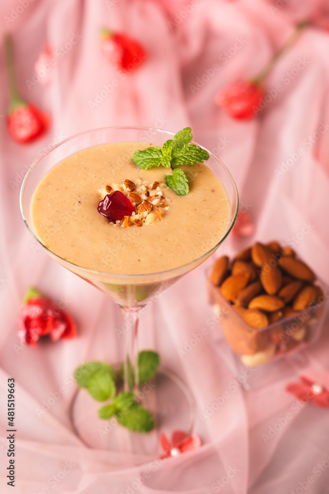 Kesar Badam milk shake Almond Saffron milk serving smoothie Kerala ...