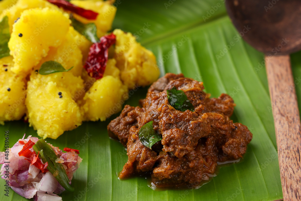 Plakat Cooked tapioca or Cassava root Mandioca Aipim Kappa with beef ...