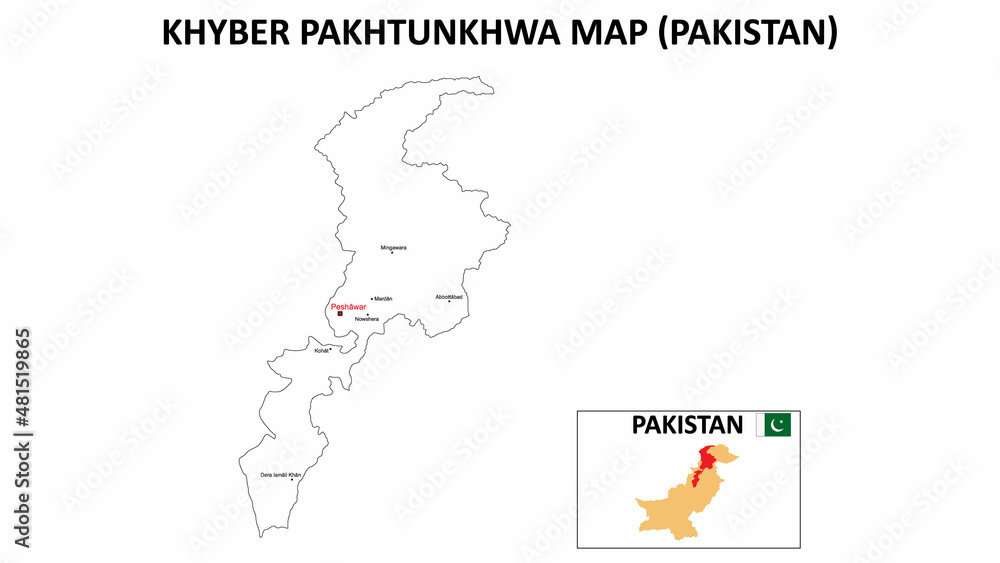 Khyber Pakhtunkhwa map. Political map with city names of Khyber ...