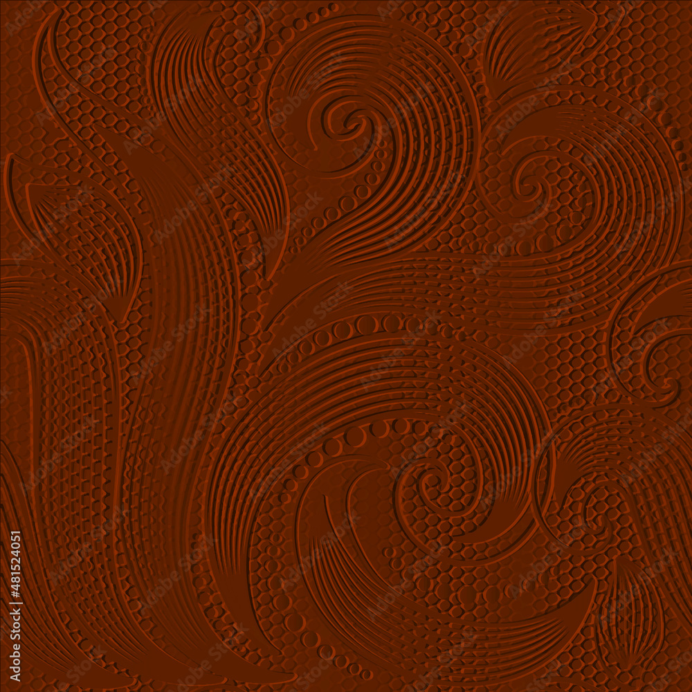 Embossed floral line art 3d seamless pattern. Ornamental textured ...