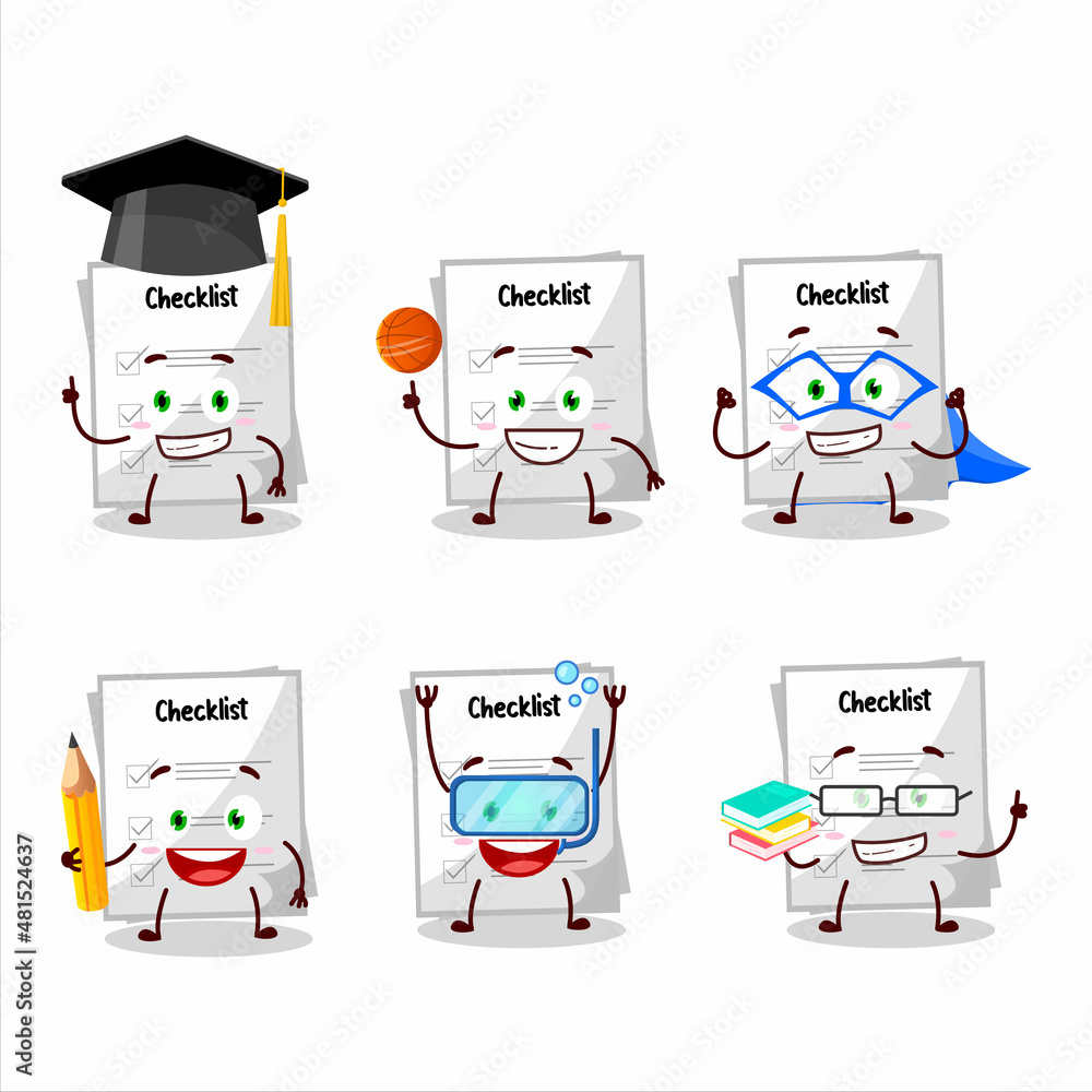 School student of paper sheet cartoon character with various ...