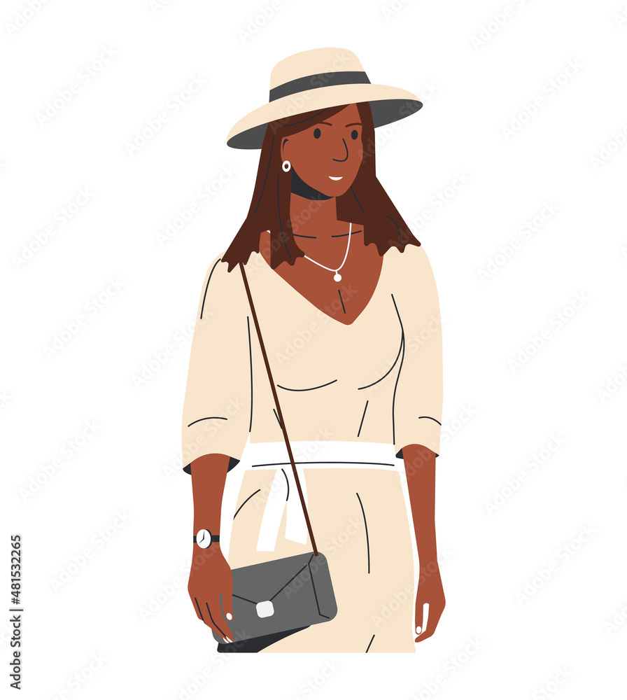 Woman in Summer Clothes and Hat Isolated. Modern Girl in Trendy Casual ...