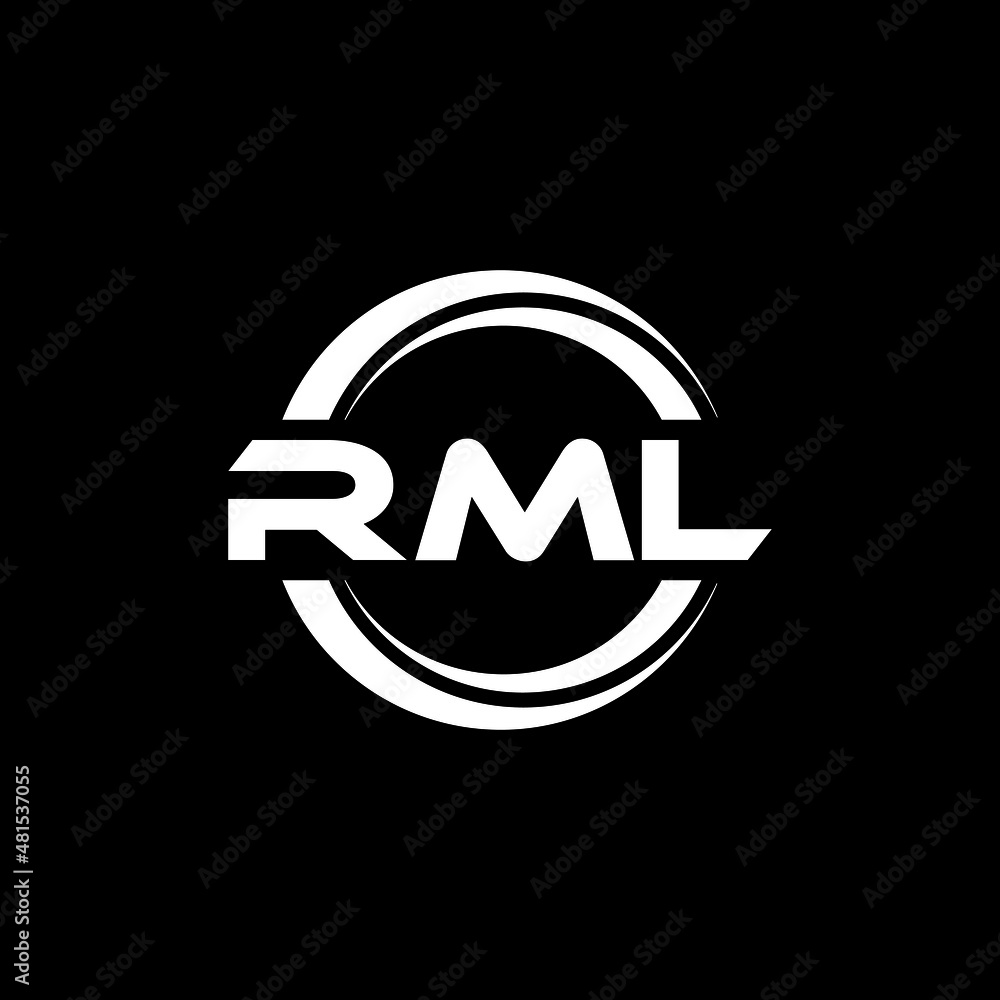 Vecteur Stock RML letter logo design with black background in ...