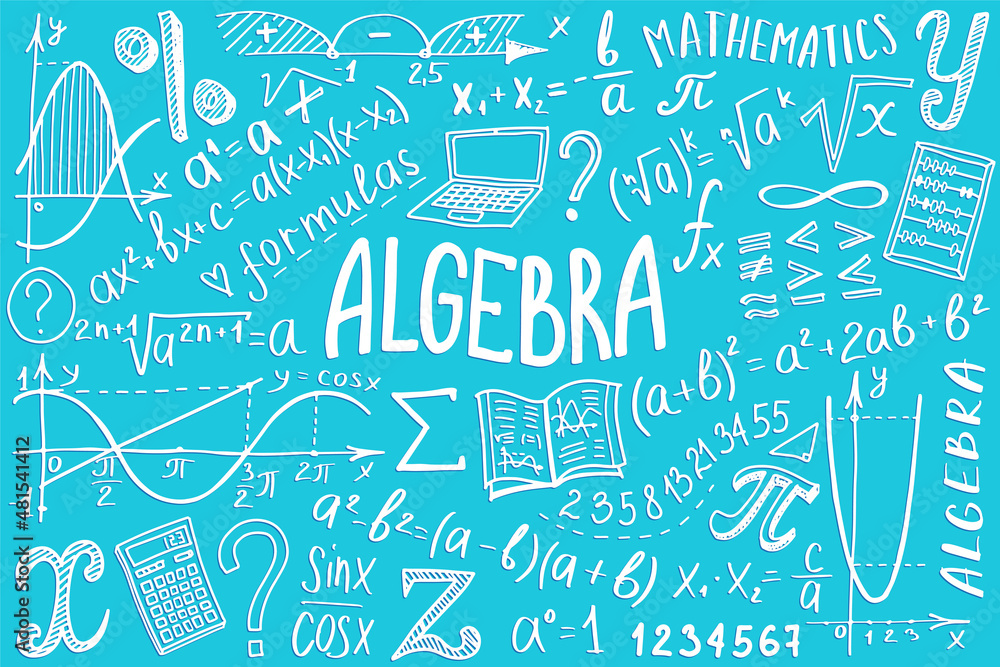 Algebra or mathematics subject doodle design. Maths symbols icon set ...