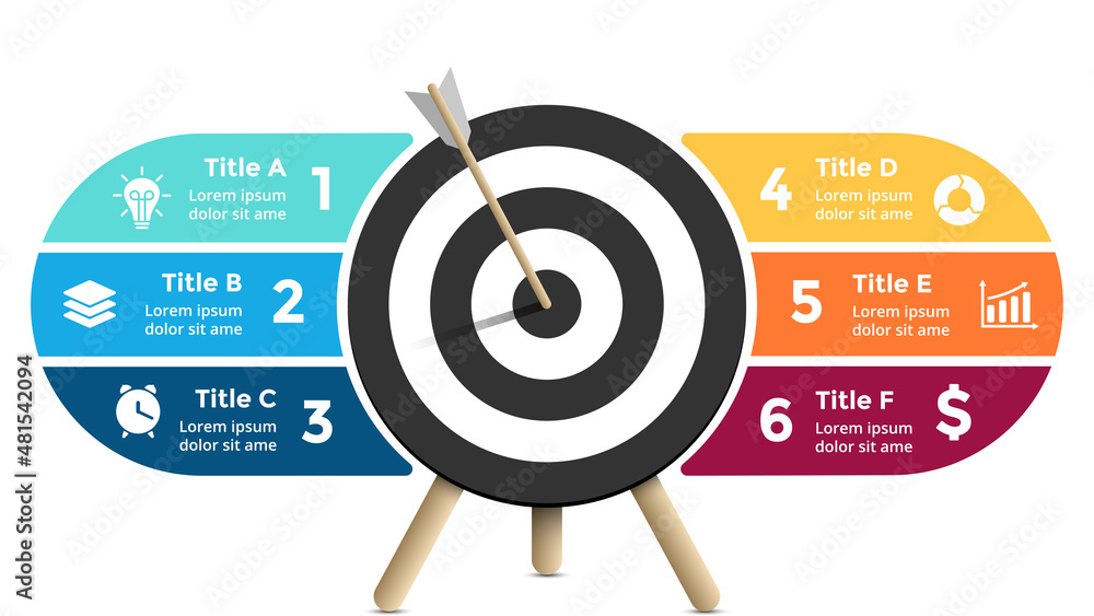 Success infographic. Business presentation slide template. Arrow hit ...