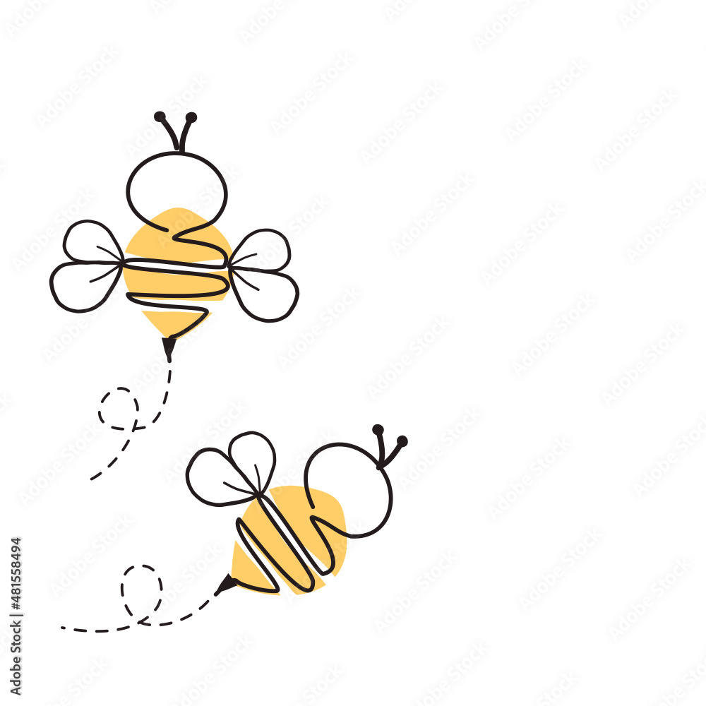 One line art of bee cartoons, Bee logo vector. Stock Vector | Adobe Stock