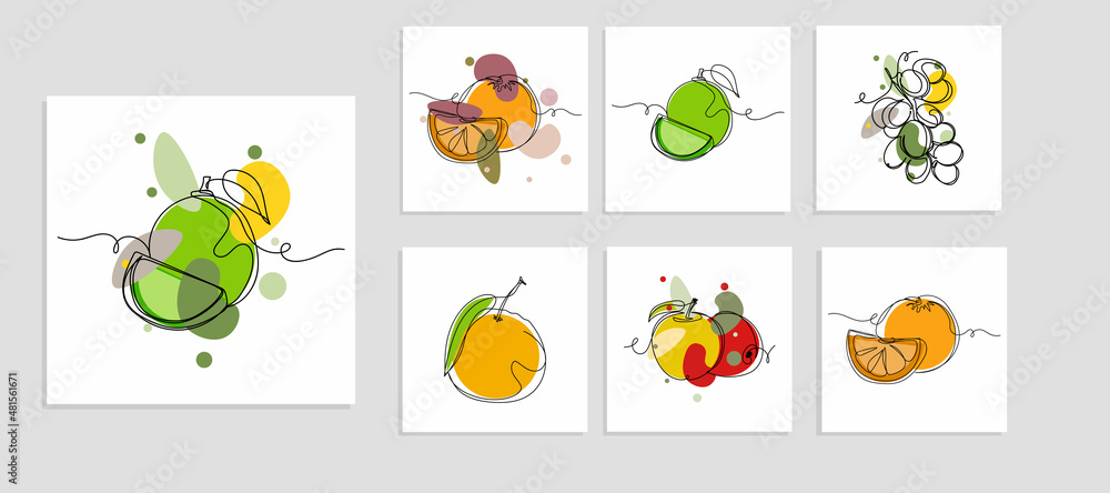 Continuous one simple single abstract line drawing of set organic food ...