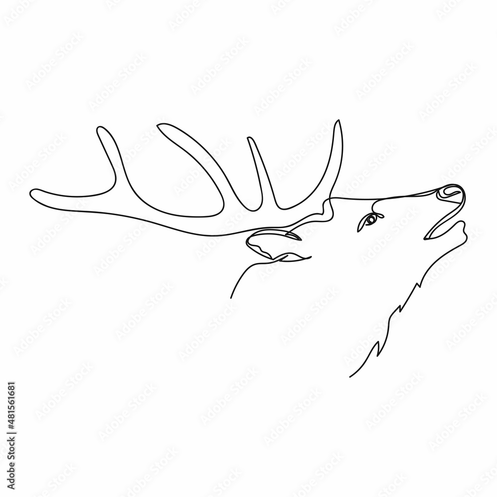 Continuous one simple single abstract line drawing of elk reindeer ...