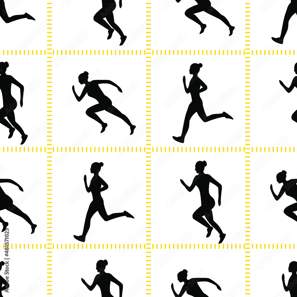 Vector seamless pattern. The contours of the girls in various poses of ...