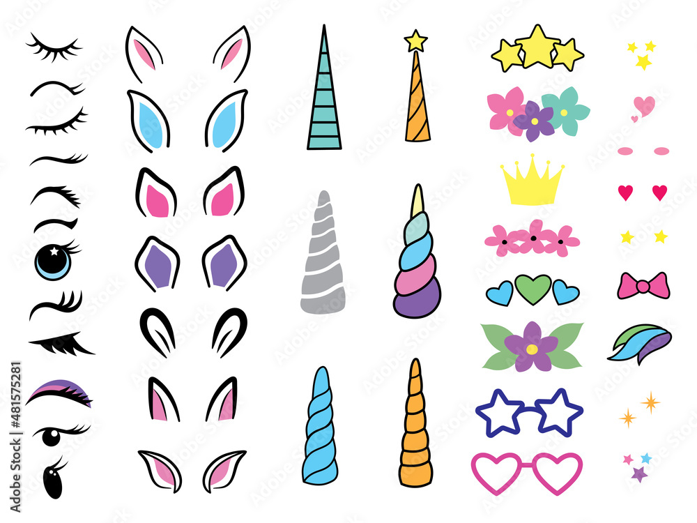 Set of unicorn creation kit. Collection of a magic unicorn constructor ...