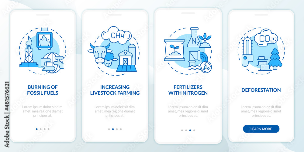 Reasons for climate change blue onboarding mobile app screen ...