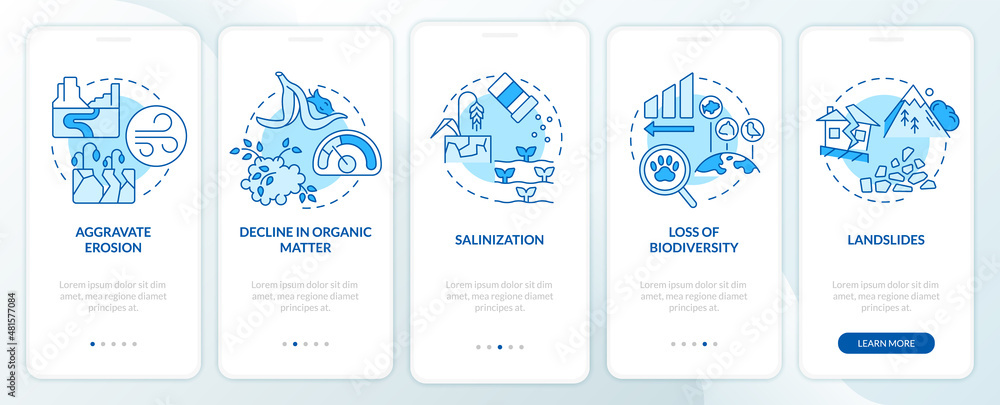 Climate change impact on environment blue onboarding mobile app screen ...