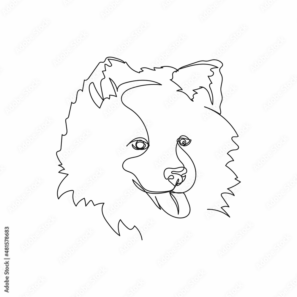 Continuous one simple single abstract line drawing of puppy dog samoyed ...