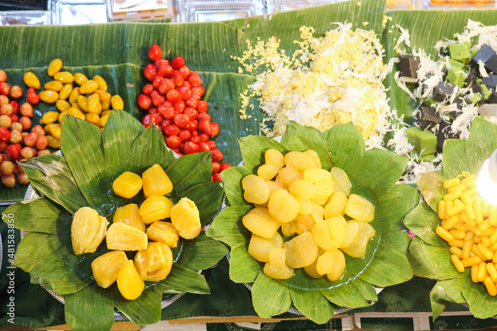 Popular thai dessert during Songkran Festival. Kanoon cheum (jackfruit ...