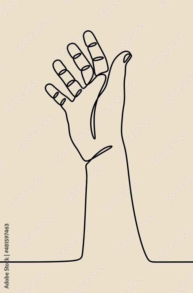aesthetic hand raise gesture oneline continuous line art Stock Vector ...