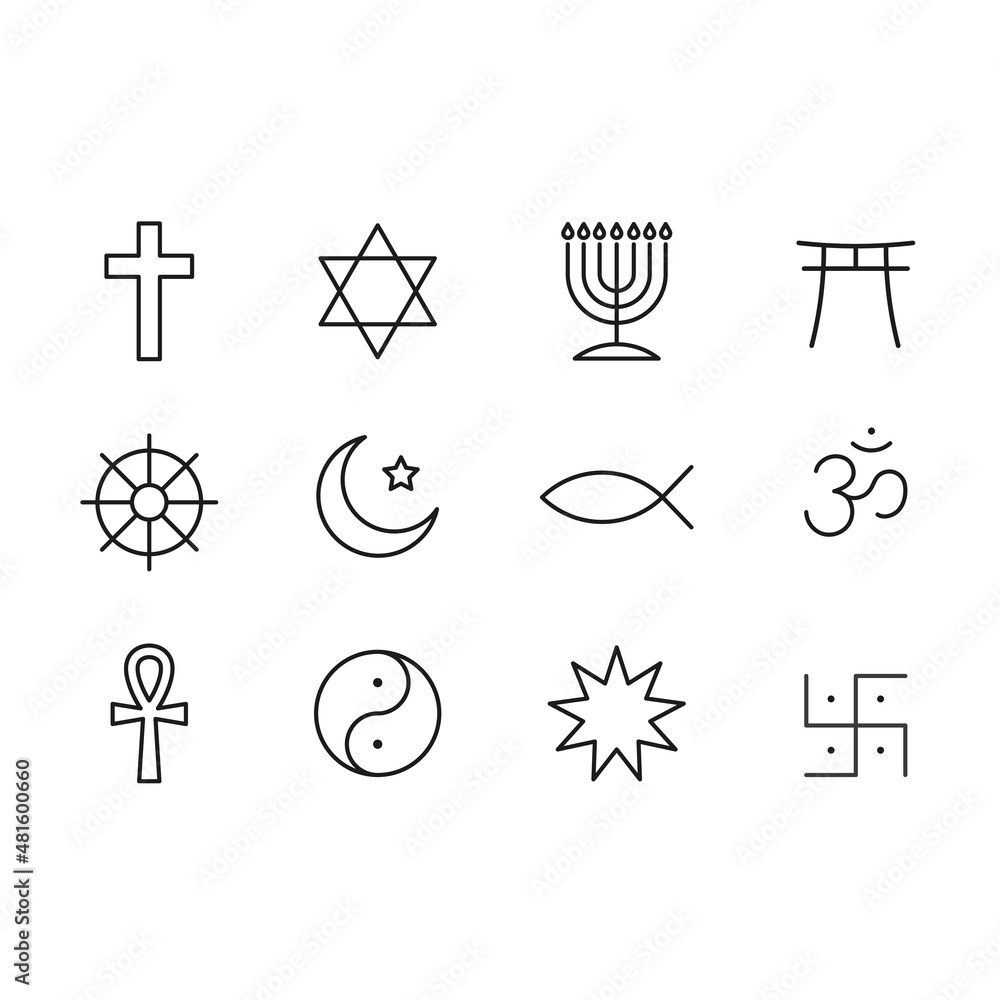 Set of religious icons. Faith icons in simple design. Vector ...